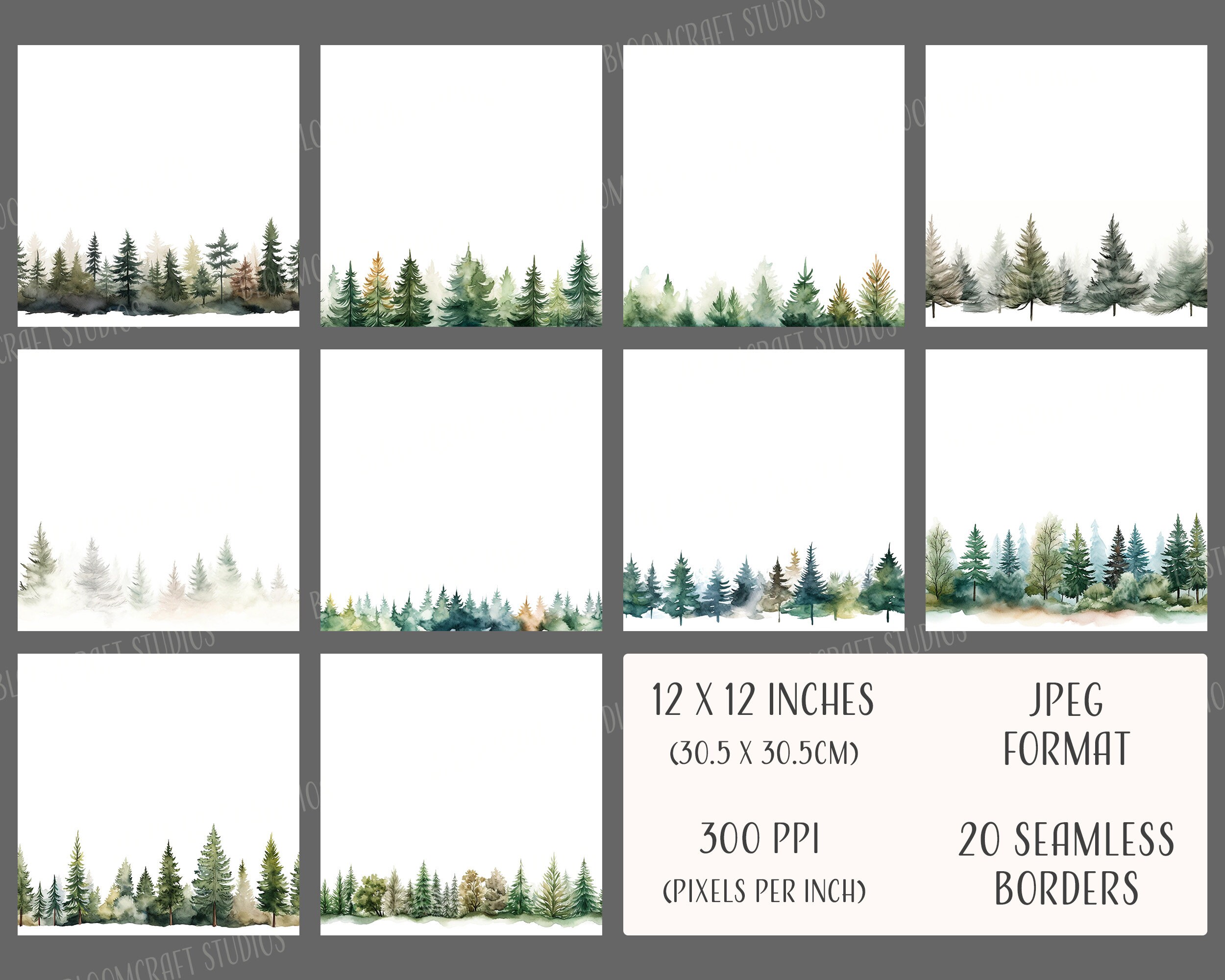 Pine Forest Seamless Borders, Printable Digital Paper, Commercial Use ...