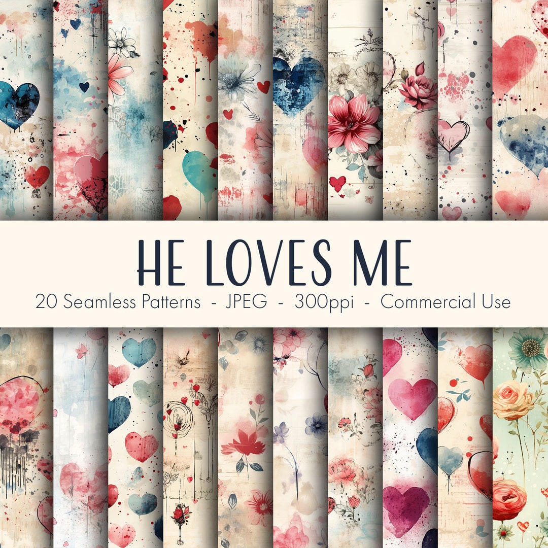 He Loves Me Seamless Patterns, Printable Digital Paper, Commercial Use ...
