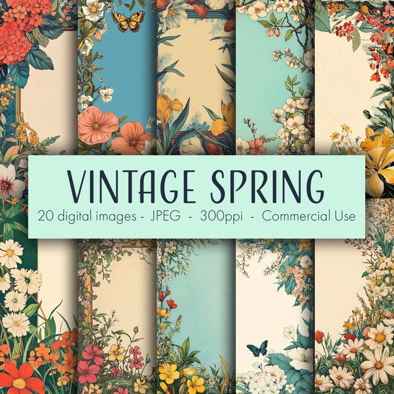 Vintage Spring Digital Images, Printable Digital Paper, Instant ...