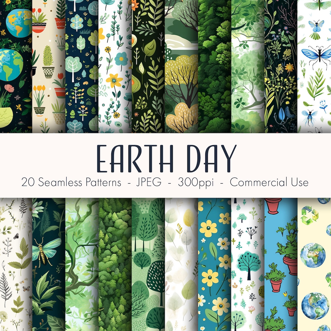 Earth Day Seamless Patterns, Printable Digital Paper, Commercial Use ...