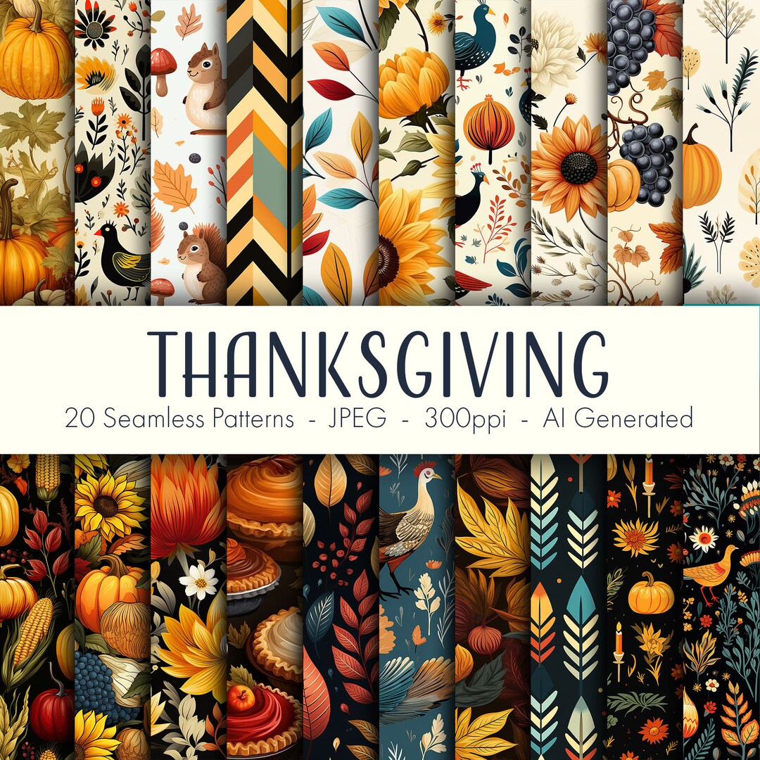 Thanksgiving Seamless Patterns, Printable Digital Paper, Commercial Use ...