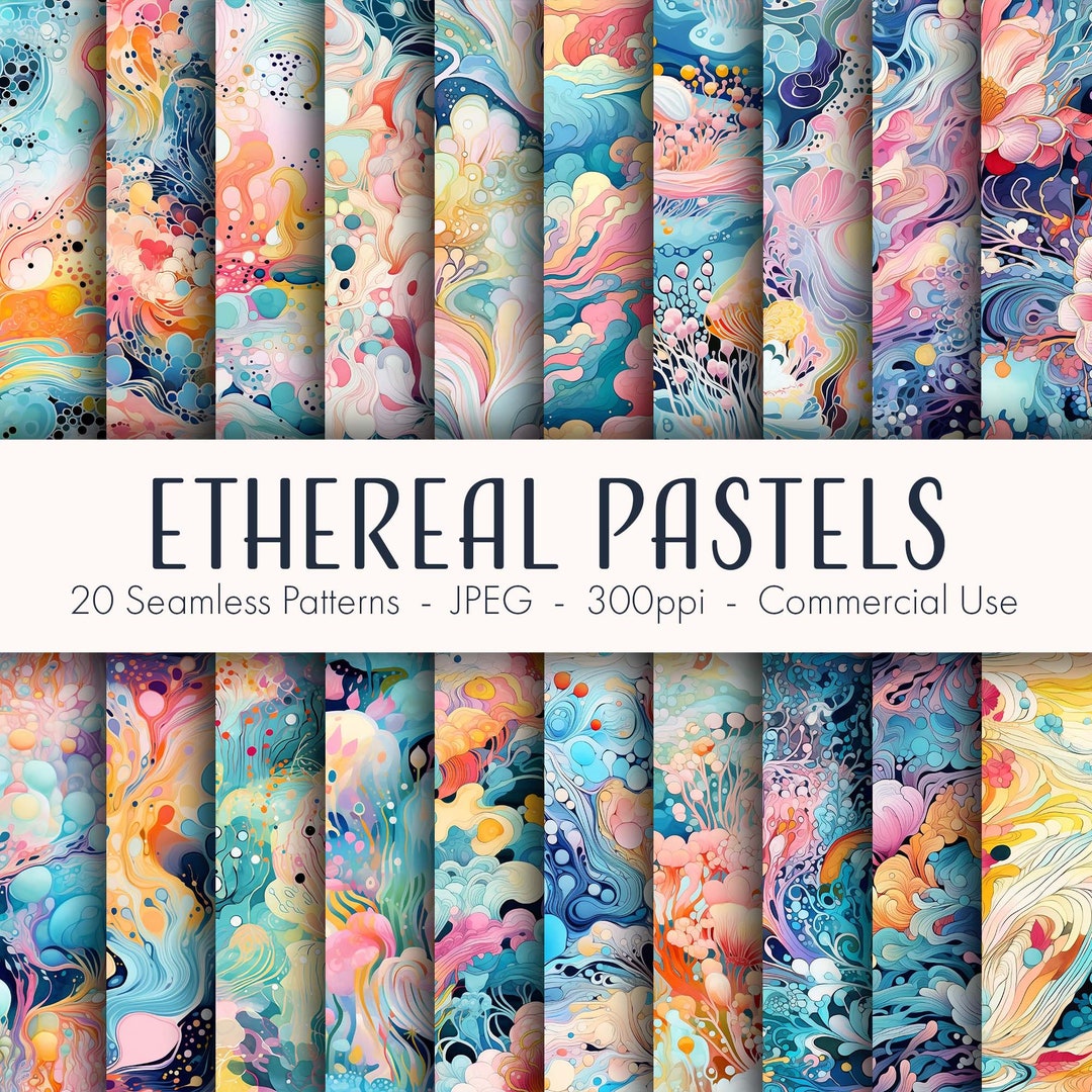 Ethereal Pastels Seamless Patterns, Printable Digital Paper, Commercial ...