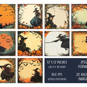Vintage Witch Digital Images, Printable Digital Paper, Instant Download ...
