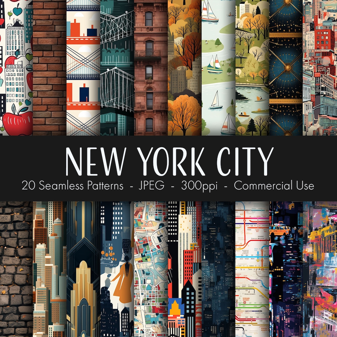 New York City Seamless Patterns, Printable Digital Paper, Commercial ...