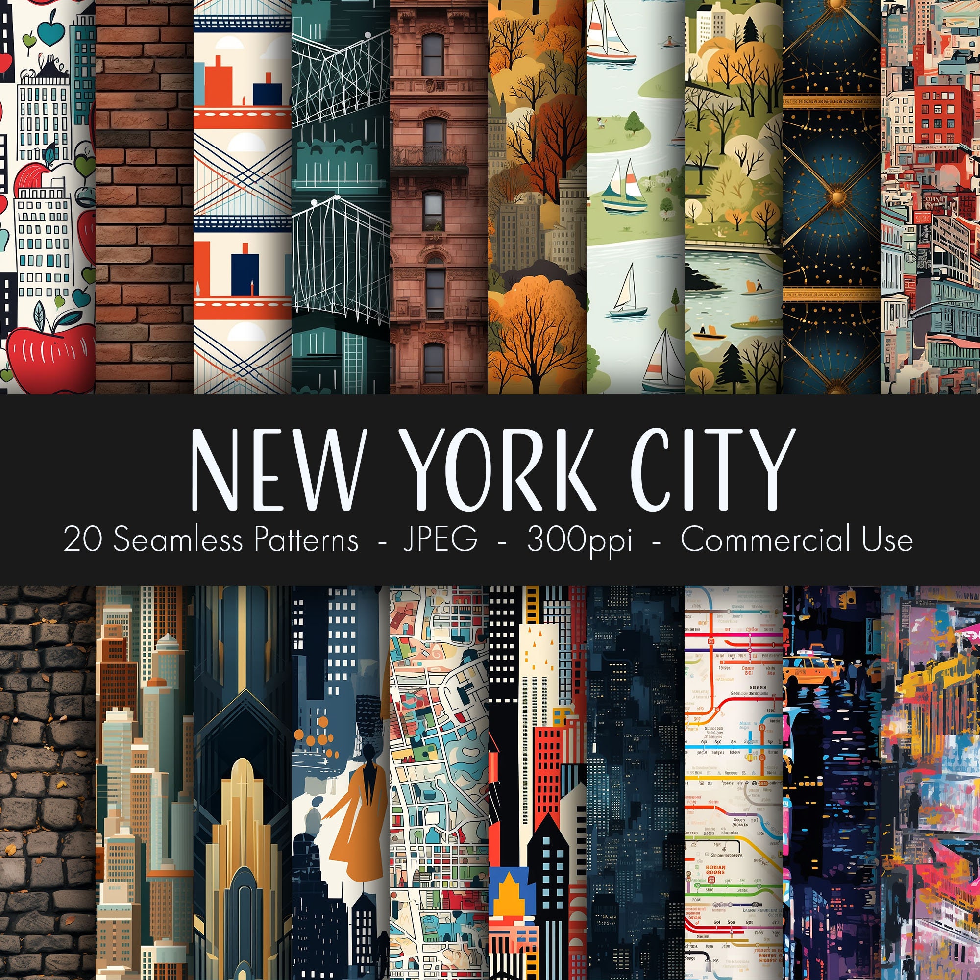 New York City Seamless Patterns, Printable Digital Paper, Commercial ...