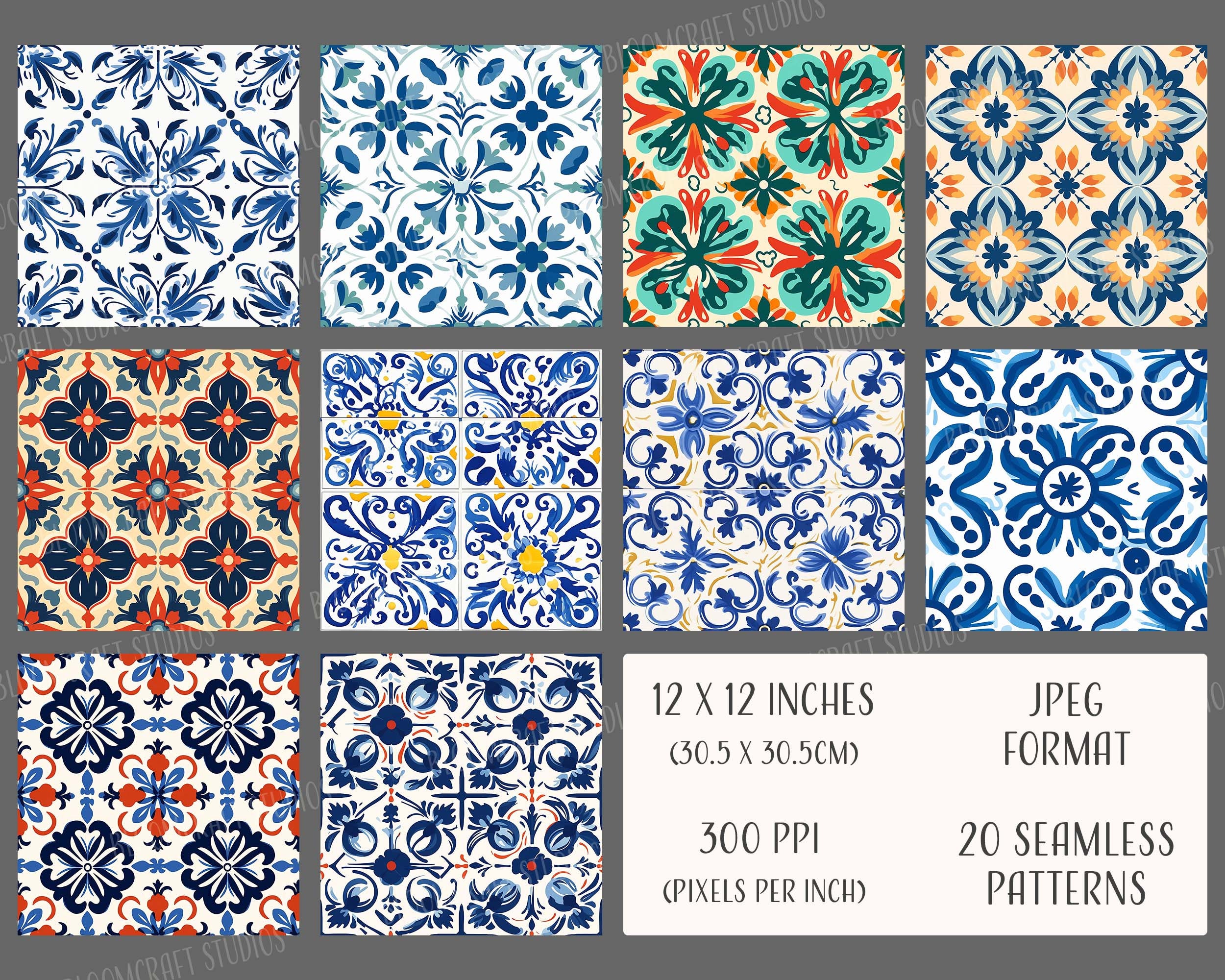 Spanish Tile Seamless Patterns, Printable Digital Paper, Instant ...