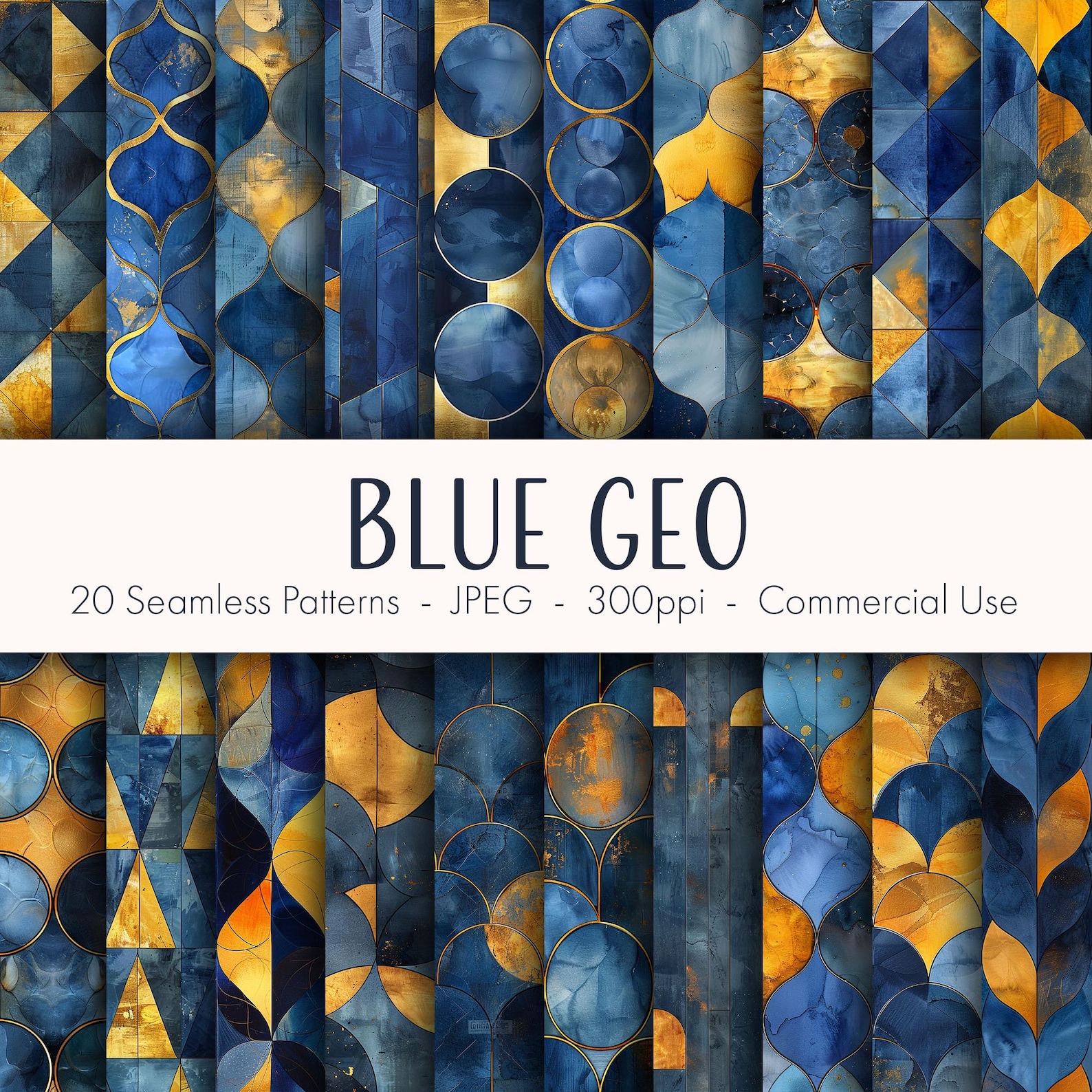 Blue Geo Seamless Patterns, Printable Digital Paper, Commercial Use ...