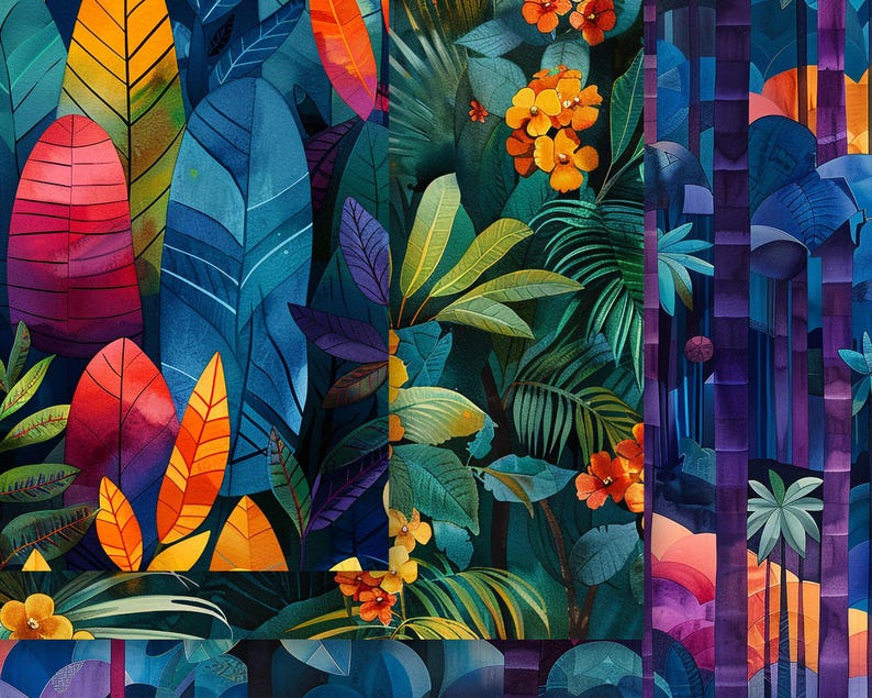 Jungle Seamless Patterns, Printable Digital Paper, Commercial Use, JPEG ...