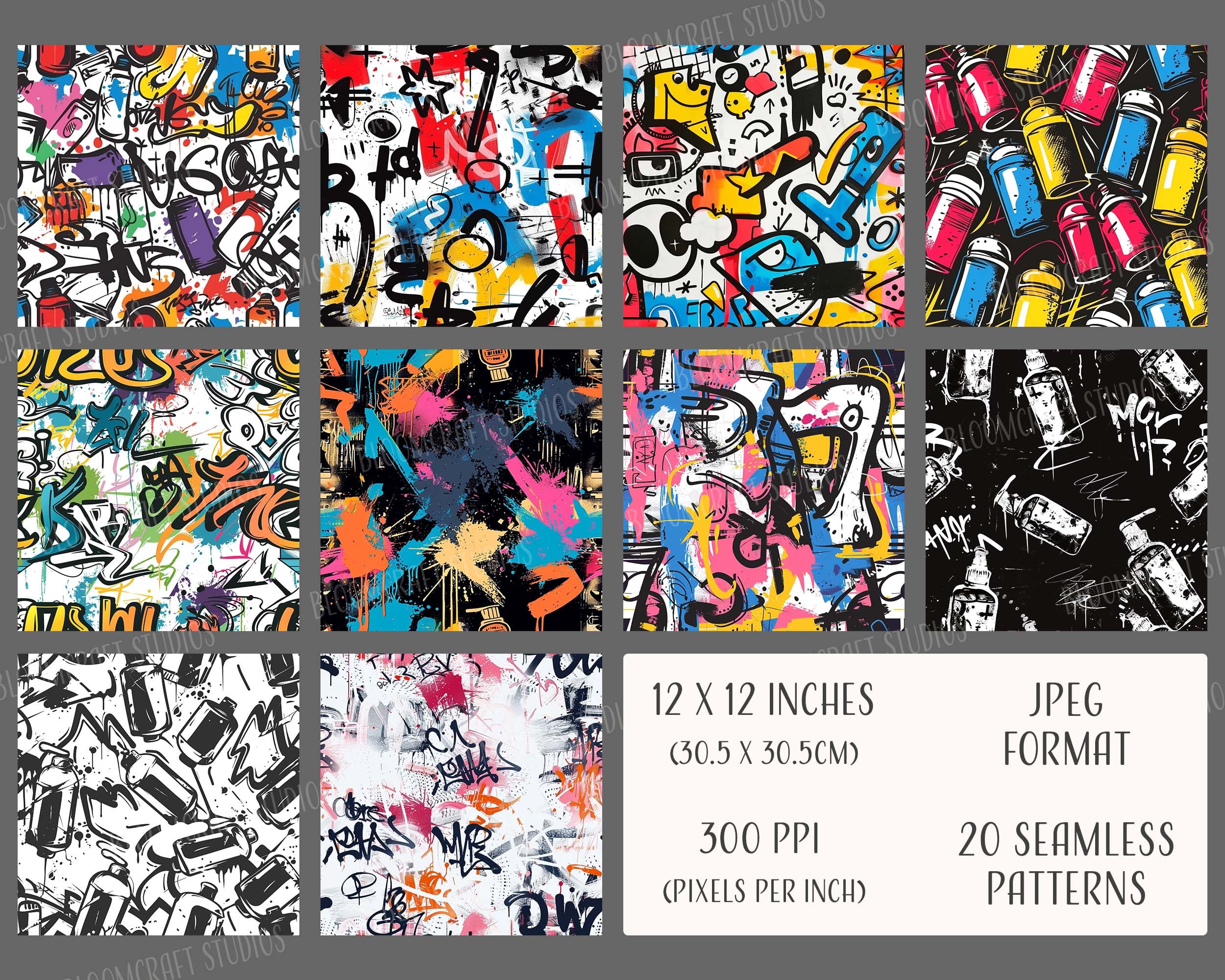 Graffiti Seamless Patterns, Printable Digital Paper, Commercial Use ...