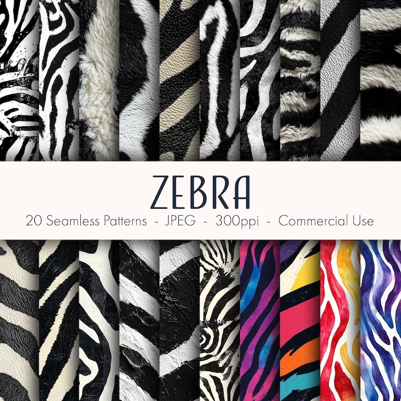 Zebra Seamless Patterns, Printable Digital Paper, Commercial Use, JPEG ...