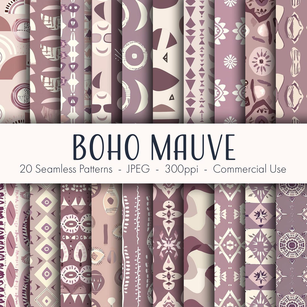 Boho Mauve Seamless Patterns, Printable Digital Paper, Commercial Use ...