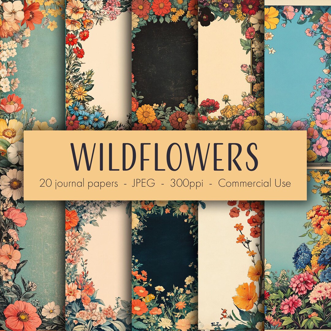 Wildflower Journal Paper, Printable Digital Notebook Paper, 8.5x11 ...