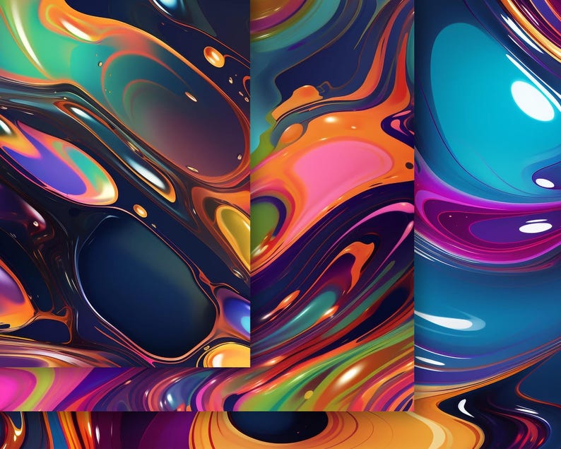 Oil Slick Seamless Patterns, Printable Digital Paper, Commercial Use ...