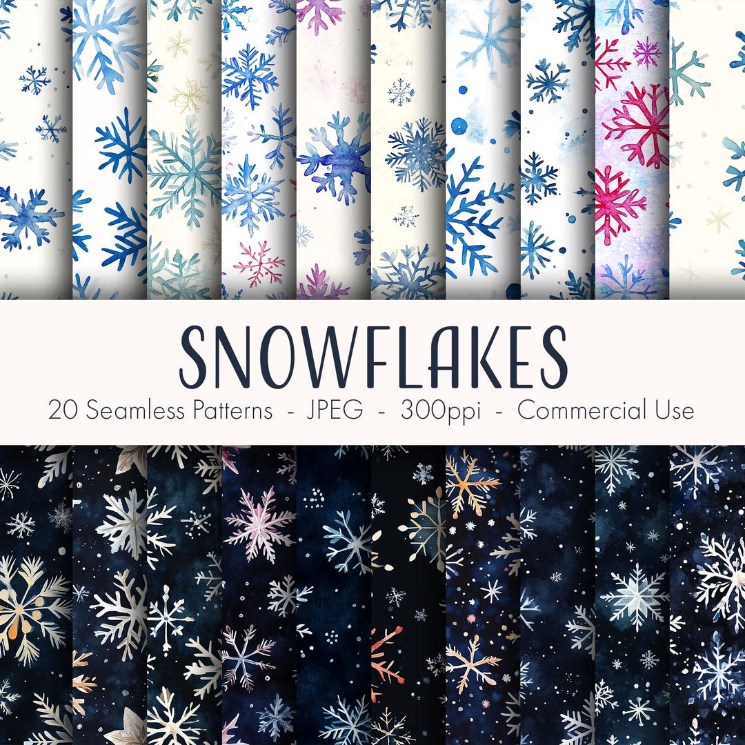 Snowflakes Seamless Patterns, Printable Digital Paper, Commercial Use ...