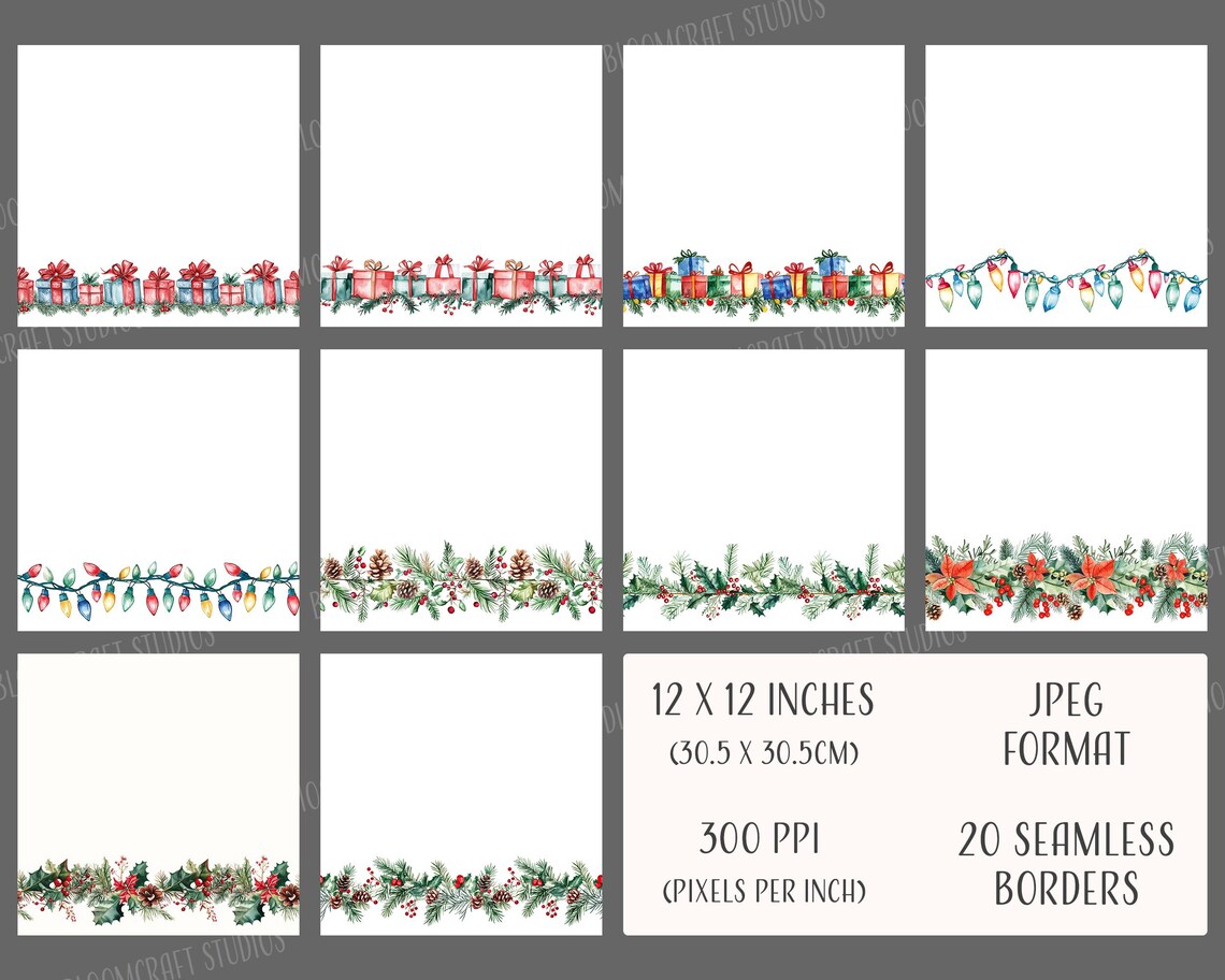 Christmas Seamless Borders, Printable Digital Paper, Commercial Use ...