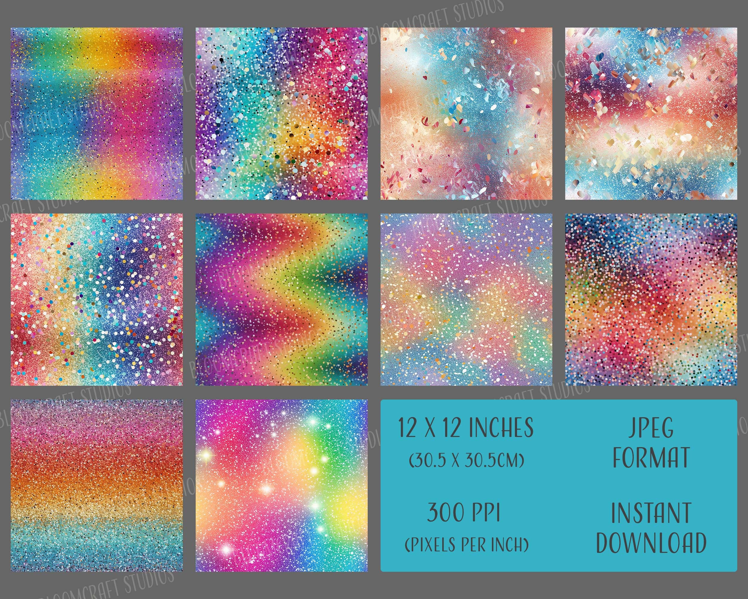 Rainbow Glitter Seamless Patterns, Printable Digital Paper, Instant ...