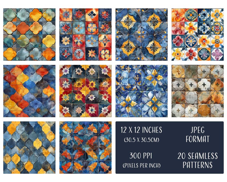 Moroccan Tiles Seamless Patterns, Printable Digital Paper, Commercial ...