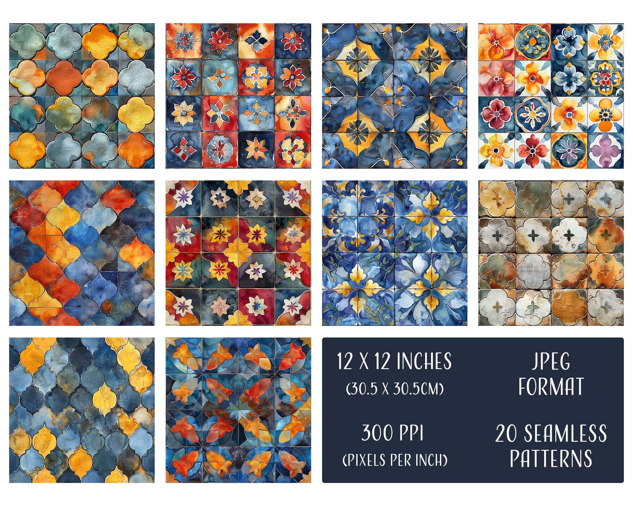 Moroccan Tiles Seamless Patterns, Printable Digital Paper, Commercial ...
