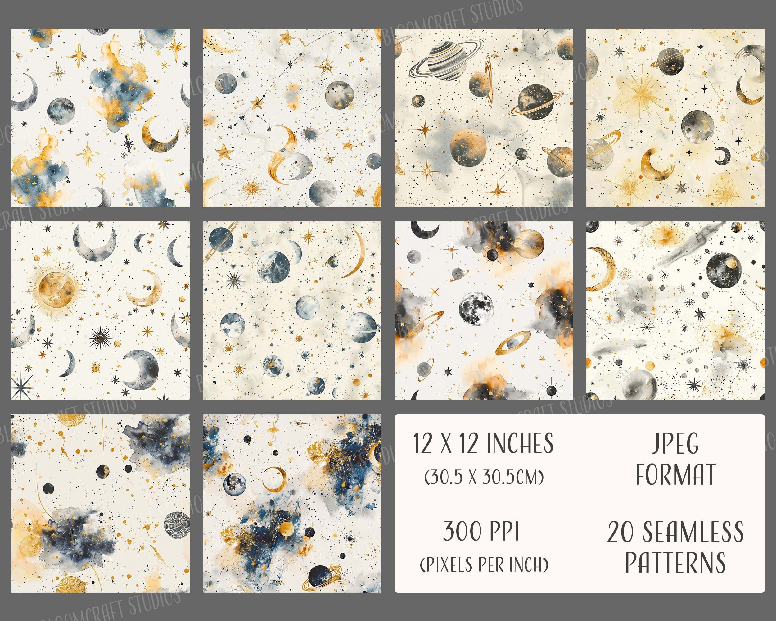 Celestial Seamless Patterns, Printable Digital Paper, Commercial Use ...