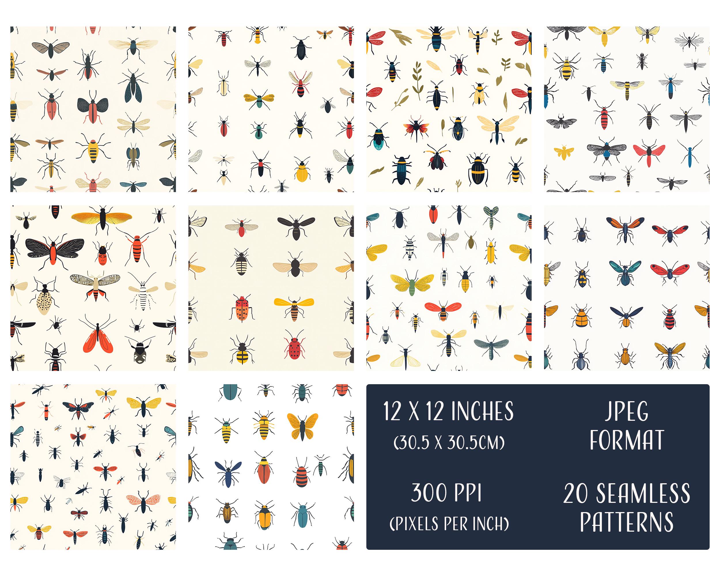 Insects Seamless Patterns, Printable Digital Paper, Commercial Use ...