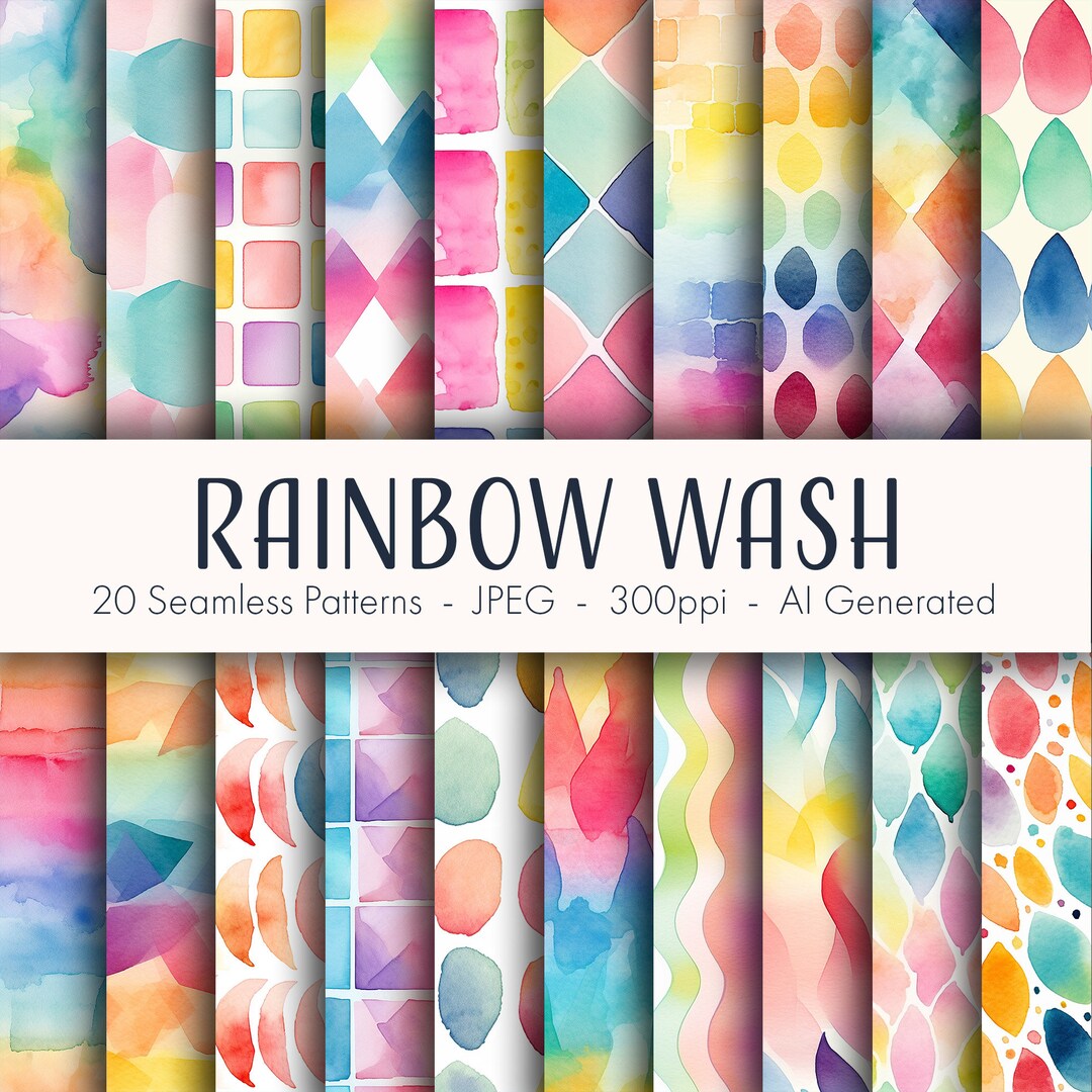 Rainbow Wash Seamless Patterns, Printable Digital Paper, Instant ...