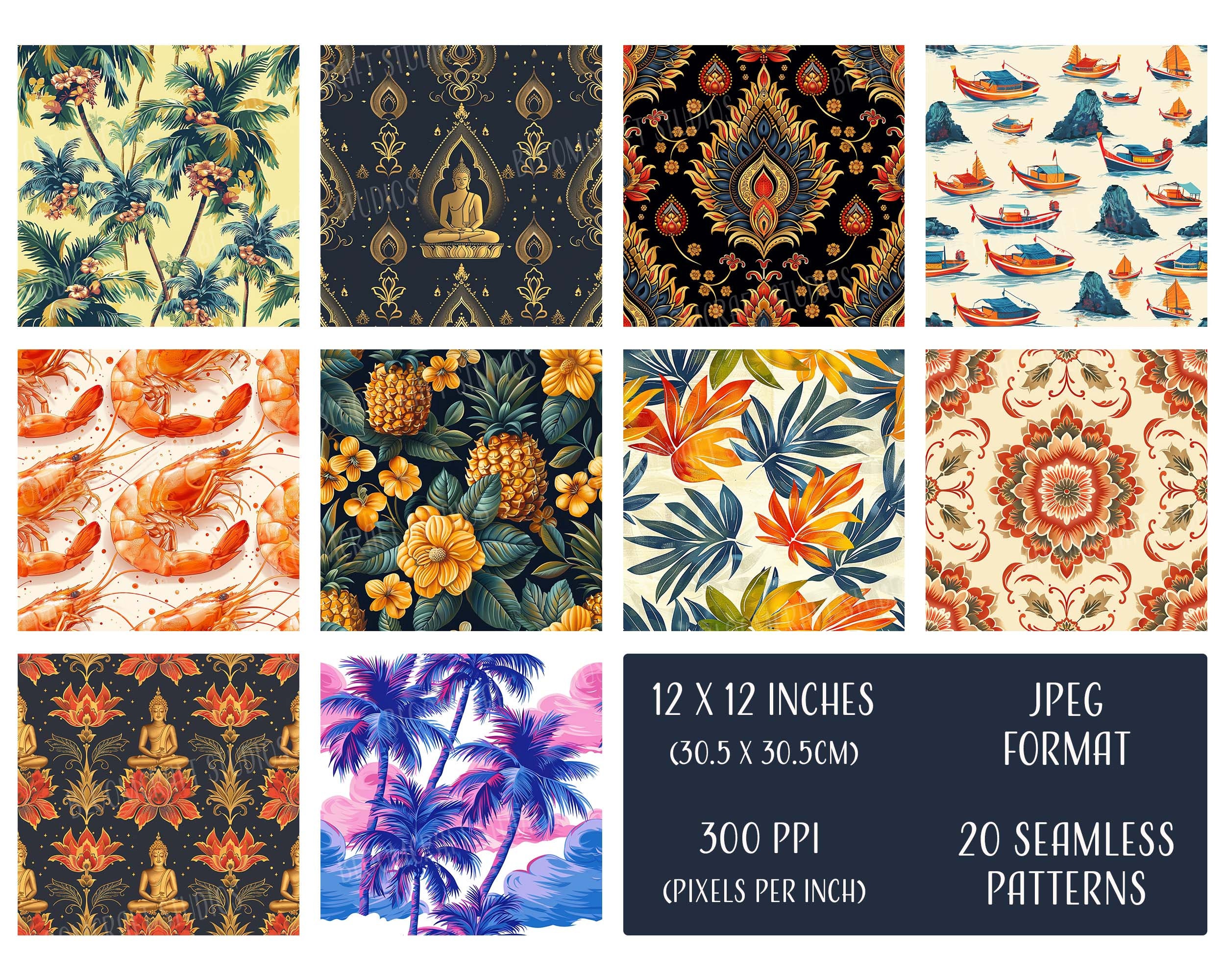 Thailand Seamless Patterns, Printable Digital Paper, Commercial Use ...