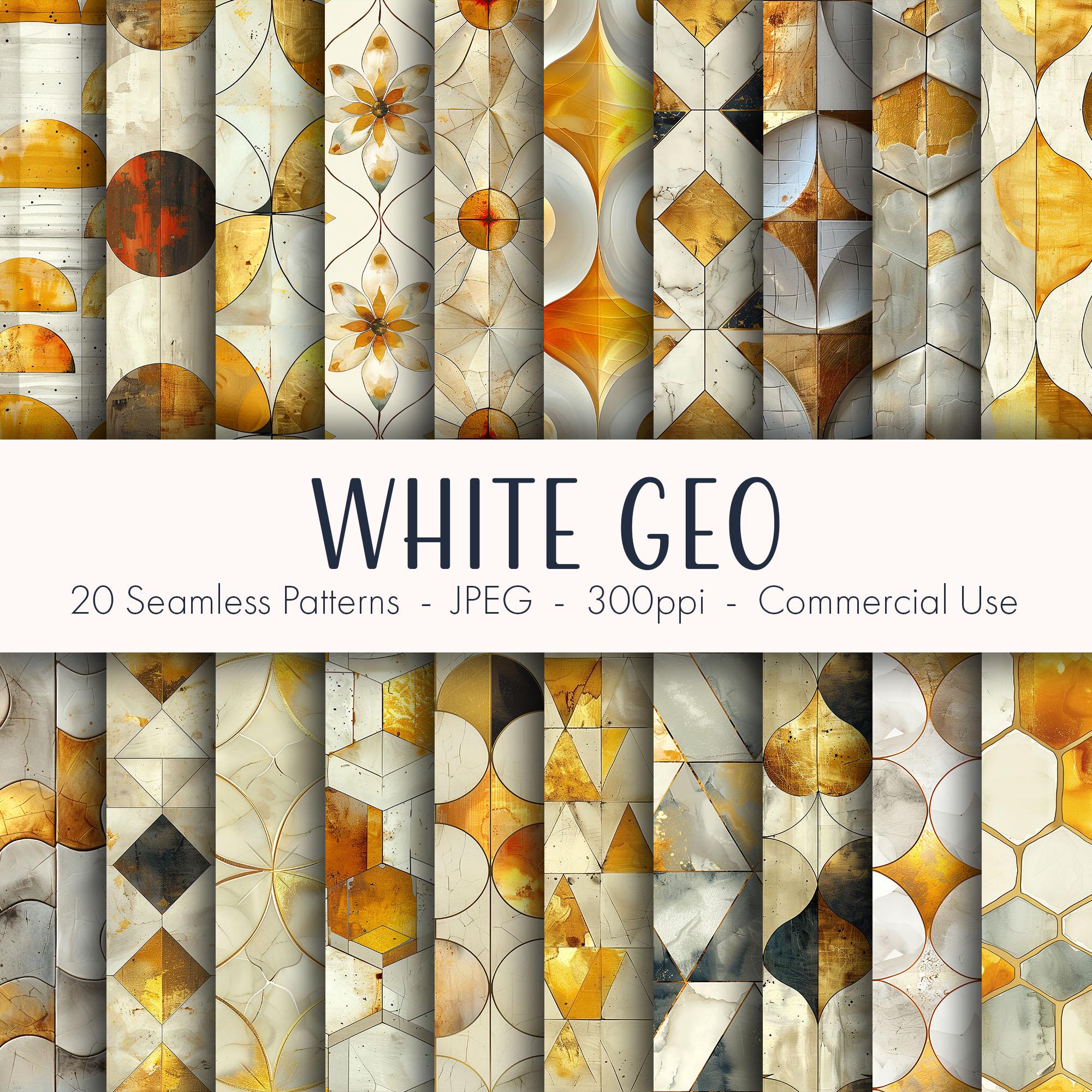 White Geo Seamless Patterns, Printable Digital Paper, Commercial Use ...