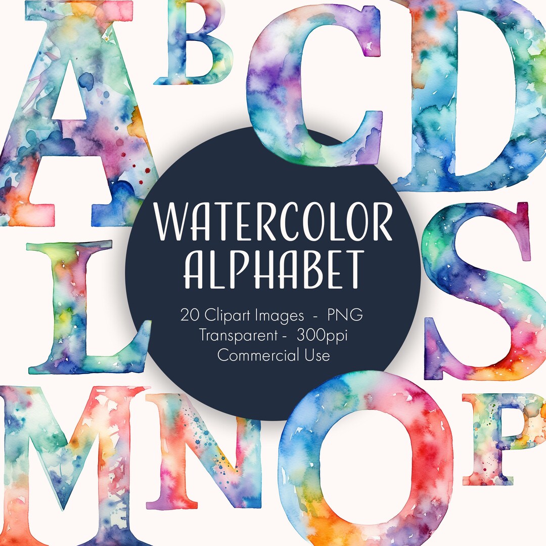 Watercolor Alphabet Clipart - Printable Images, Transparent Background ...