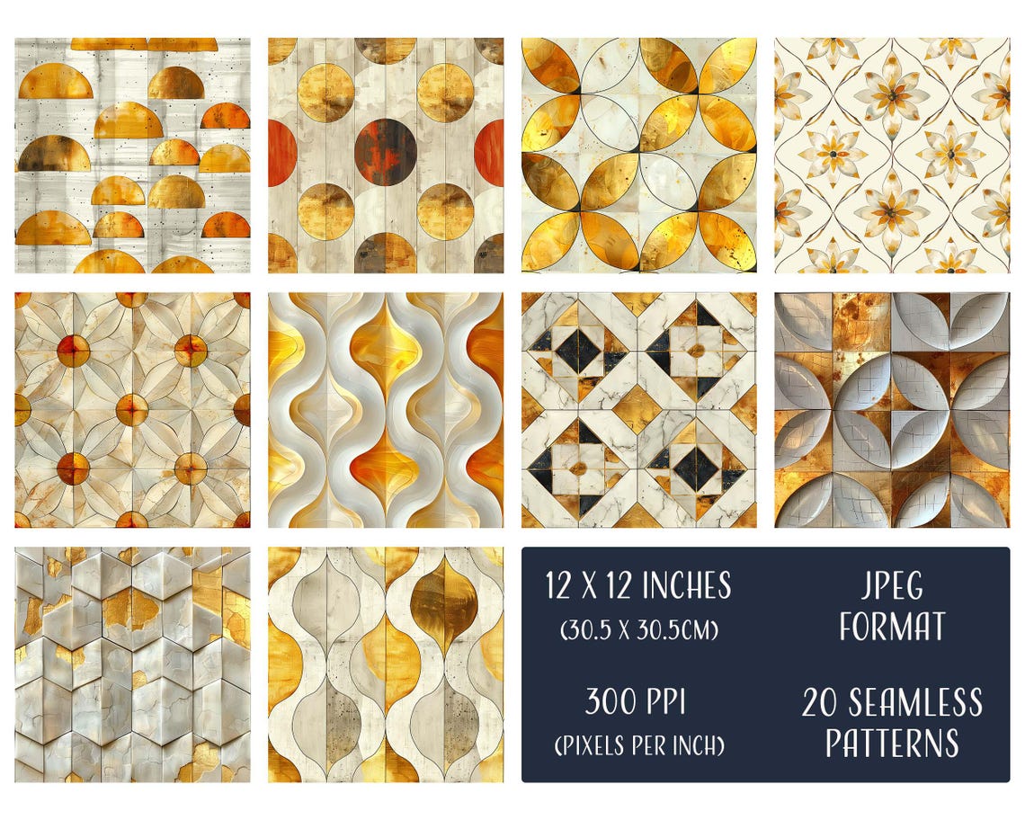 White Geo Seamless Patterns, Printable Digital Paper, Commercial Use ...