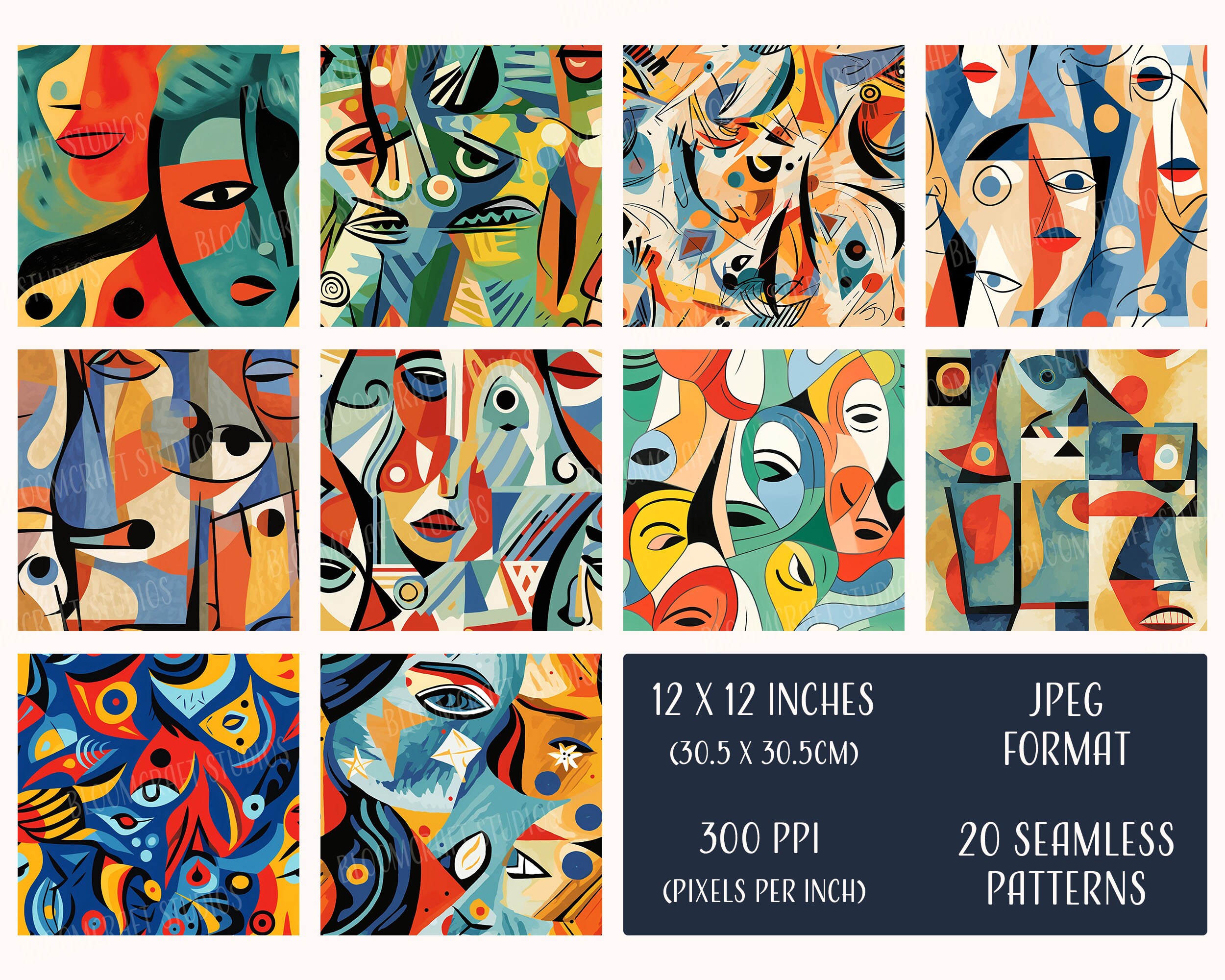 Picasso Seamless Patterns, Printable Digital Paper, Instant Download ...