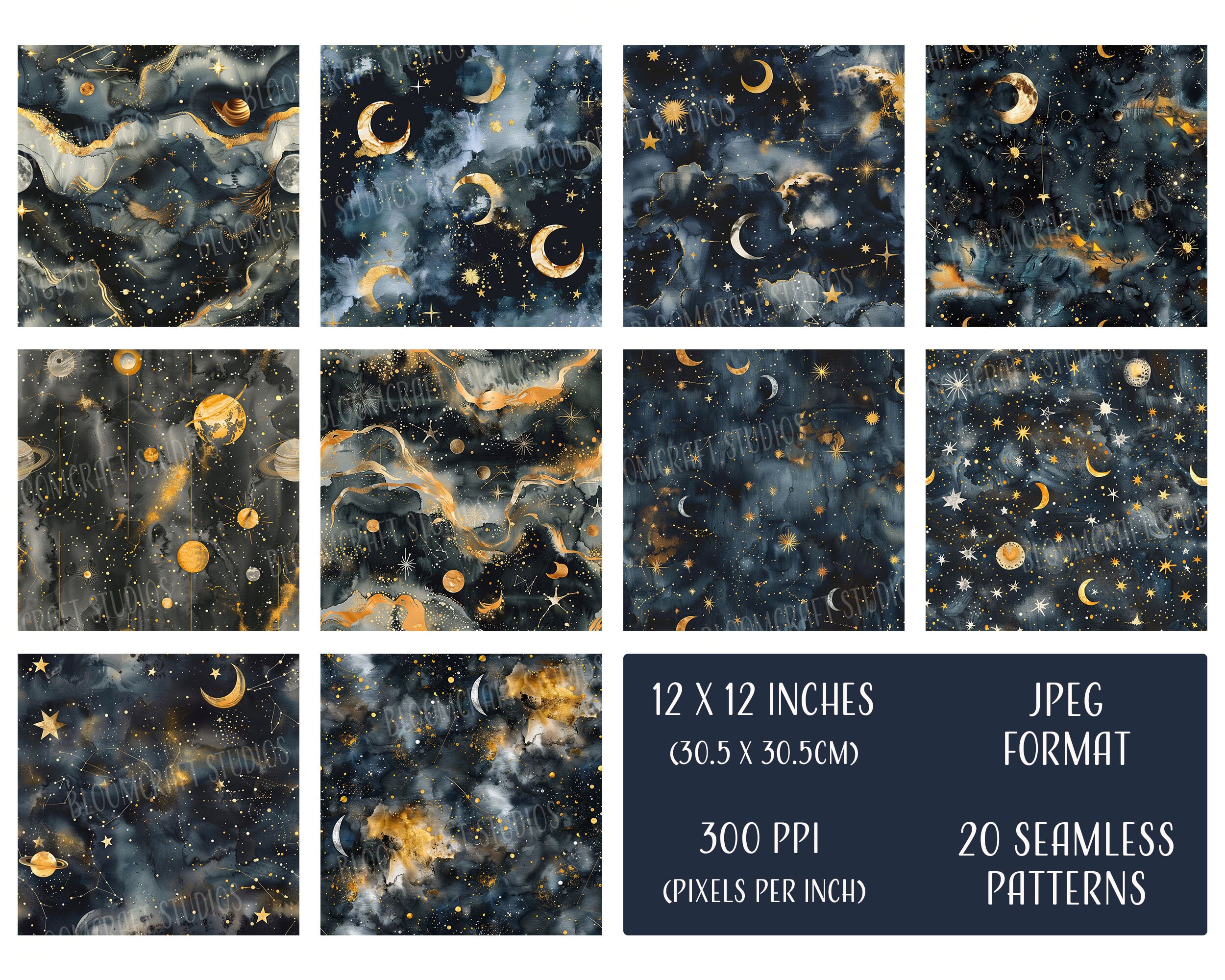 Celestial Seamless Patterns, Printable Digital Paper, Commercial Use ...