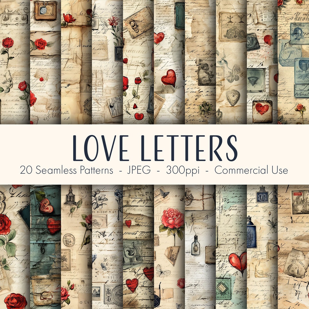 Love Letters Seamless Patterns, Printable Digital Paper, Commercial Use ...