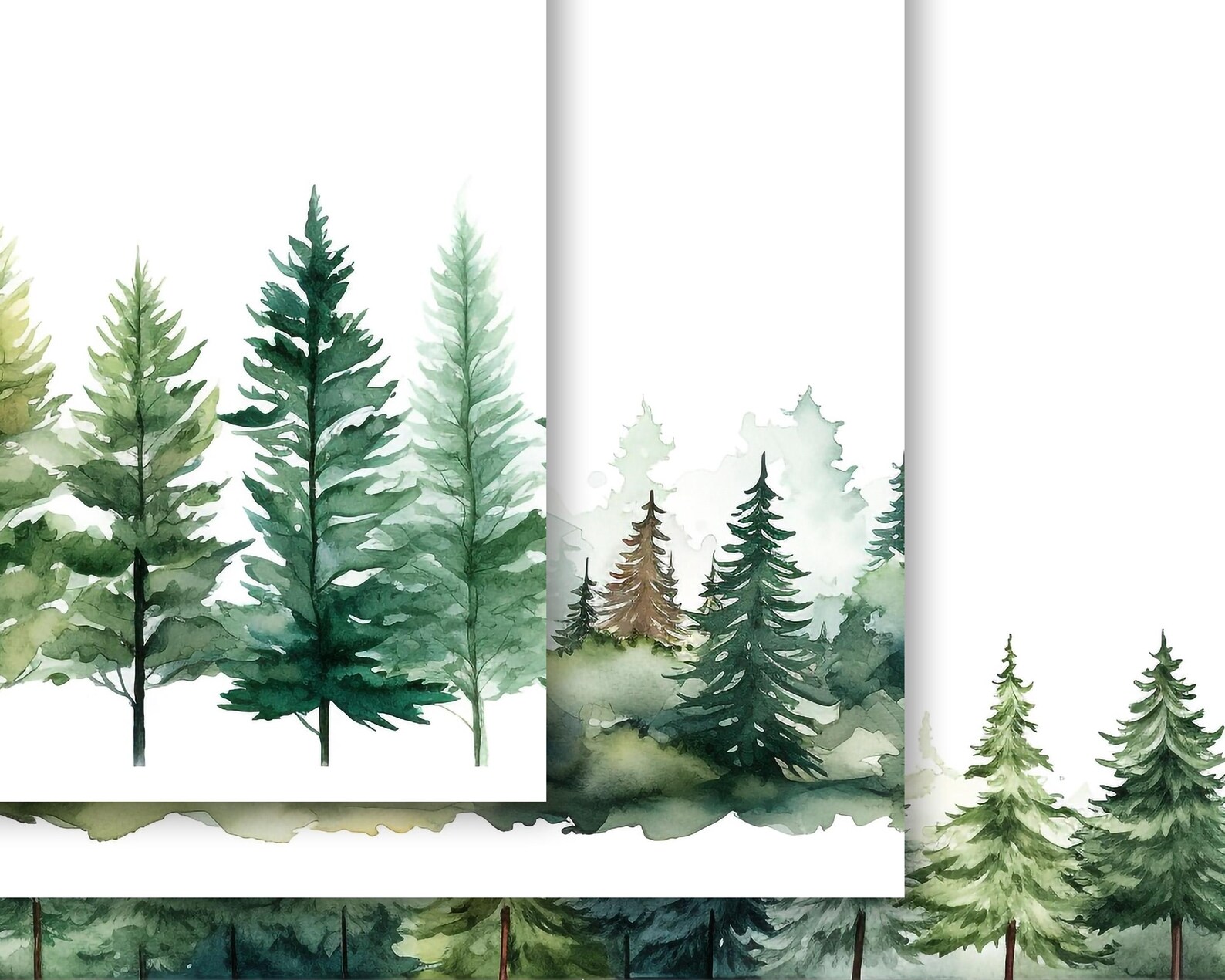 Pine Forest Seamless Borders, Printable Digital Paper, Commercial Use ...