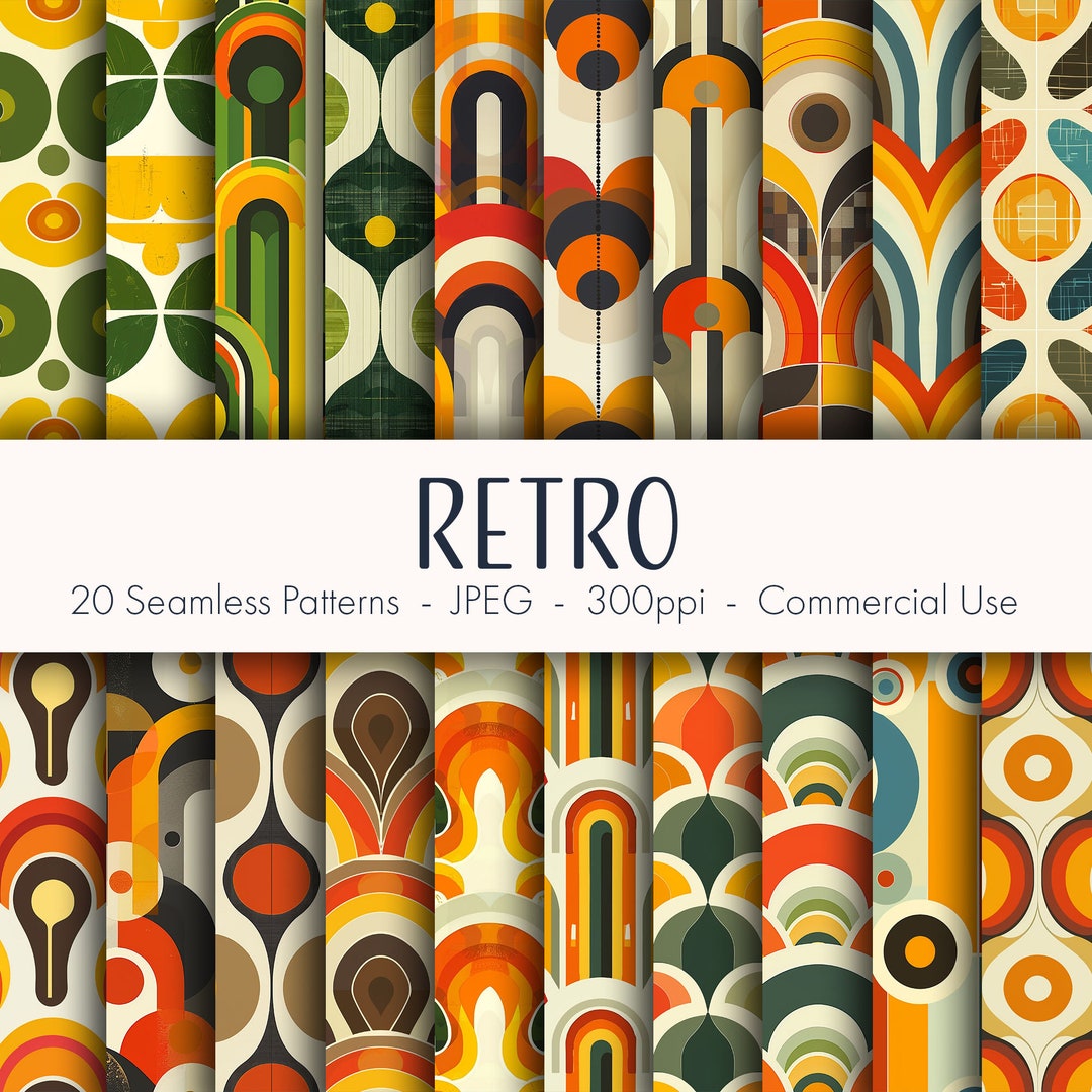Retro Seamless Patterns, Printable Digital Paper, Commercial Use, JPEG ...