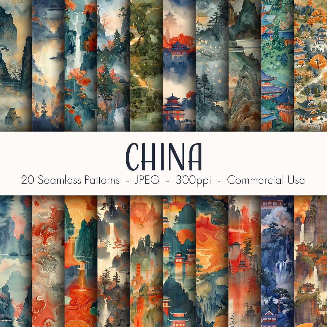 China Seamless Patterns, Printable Digital Paper, Commercial Use, JPEG ...