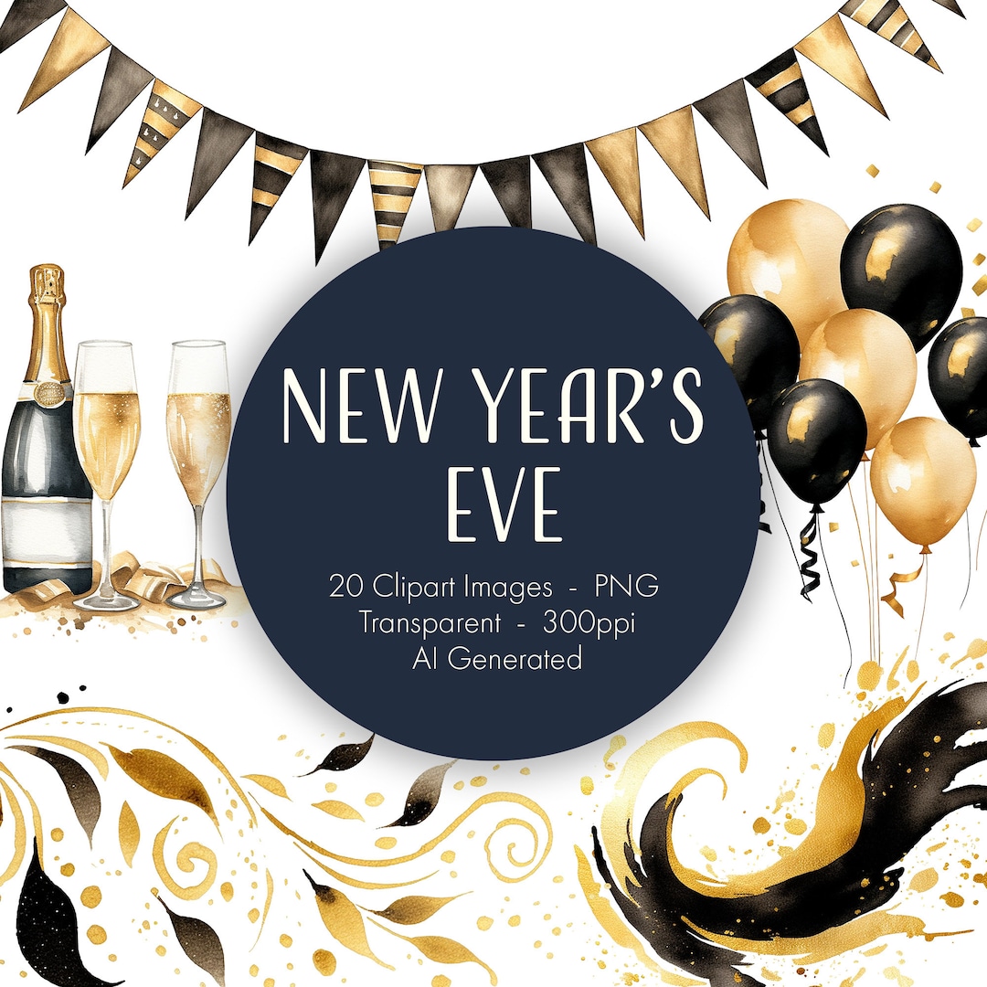 New Year's Eve Clipart - Transparent Background, Instant Download, PNG Format, for Commercial ...