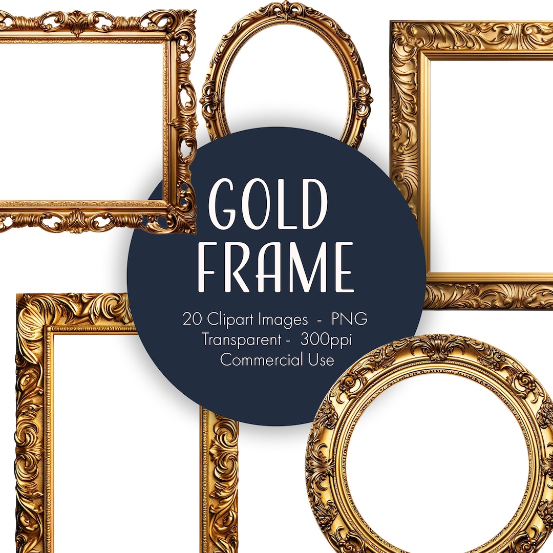 Gold Frame Clipart - Printable Images, Transparent Background, Instant ...
