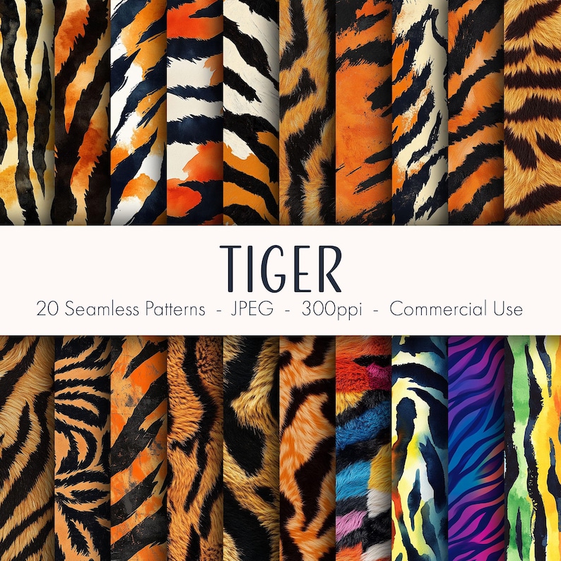 Tiger Seamless Patterns, Printable Digital Paper, Commercial Use, JPEG Format, Instant Download ...