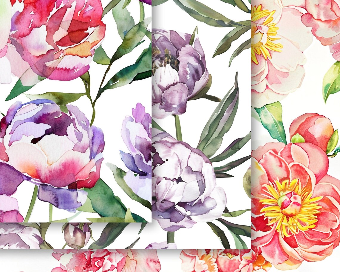 Peonies Seamless Patterns, Printable Digital Paper, Commercial Use ...