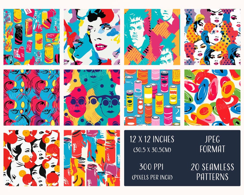 Warhol Seamless Patterns, Printable Digital Paper, Instant Download ...