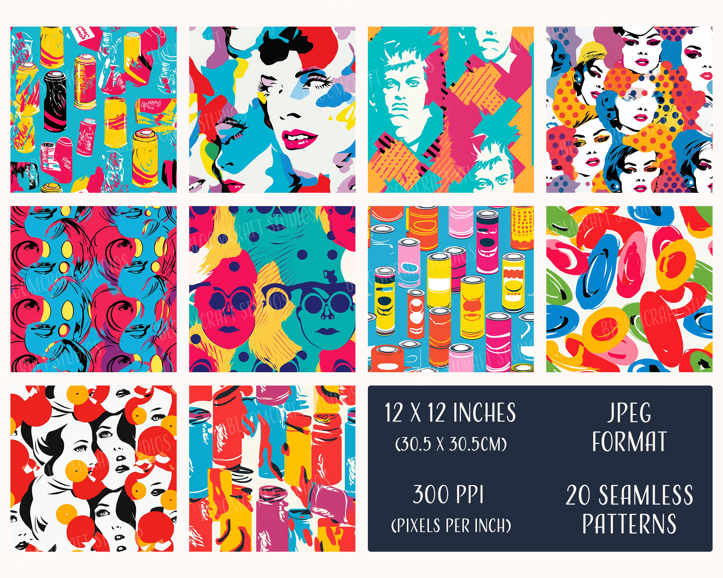 Warhol Seamless Patterns, Printable Digital Paper, Instant Download ...