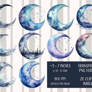 Moon Clipart - Printable Images, Transparent Background, Instant ...