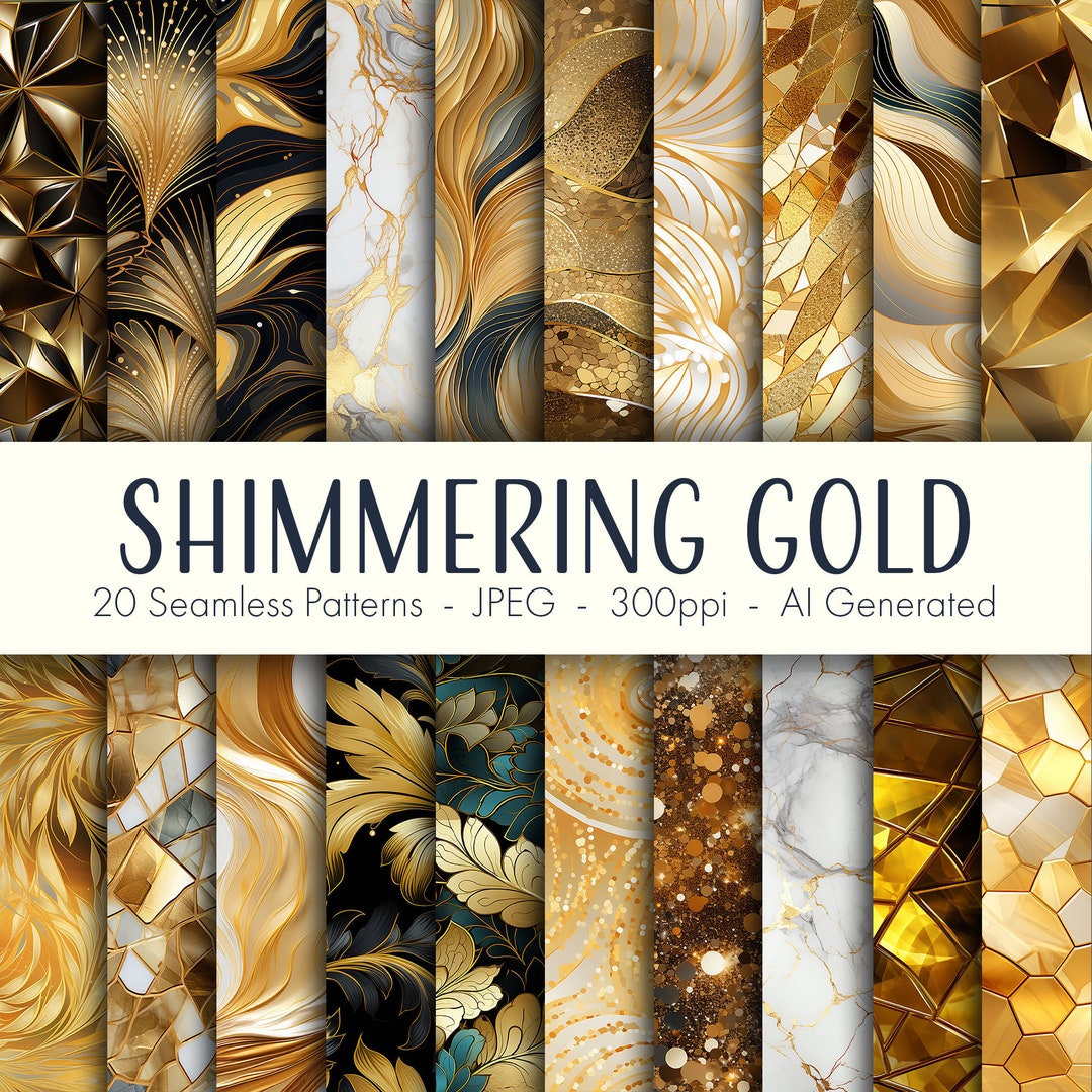 Shimmering Gold Seamless Patterns, Printable Digital Paper, Instant ...