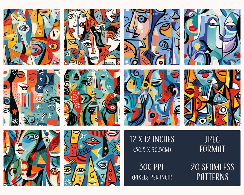 Picasso Seamless Patterns, Printable Digital Paper, Instant Download ...