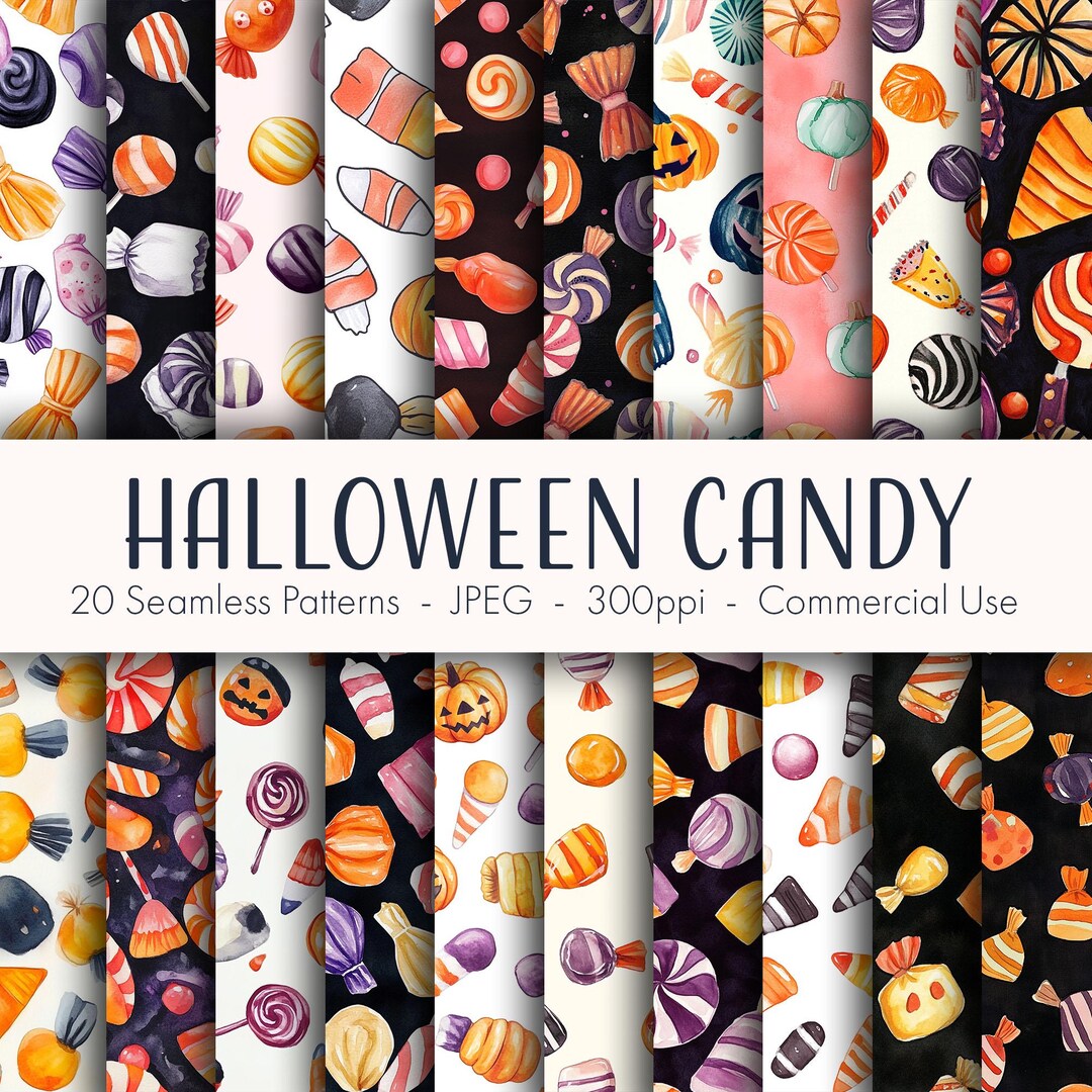 Halloween Candy Seamless Patterns, Printable Digital Paper, Commercial ...