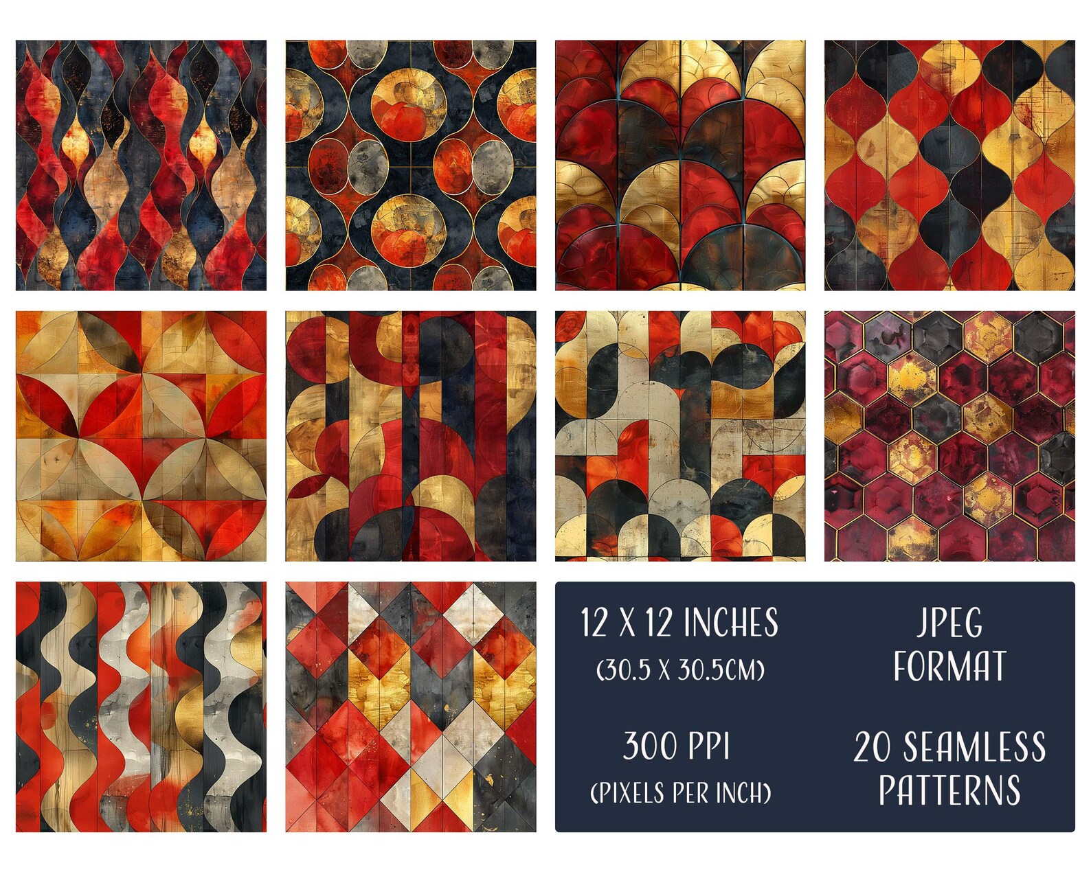 Red Geo Seamless Patterns, Printable Digital Paper, Commercial Use ...