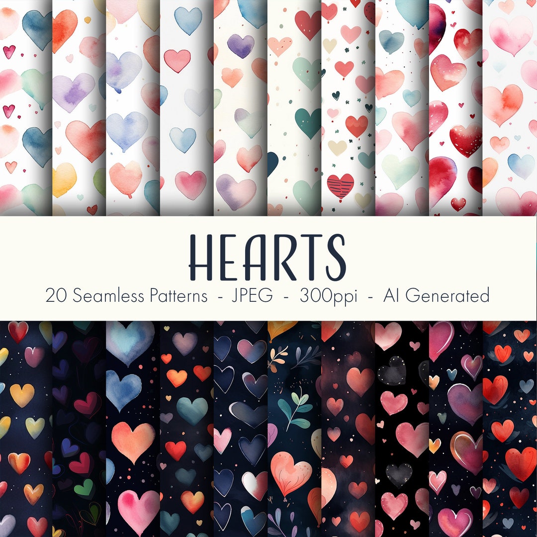 Hearts Seamless Patterns, Printable Digital Paper, Instant Download ...
