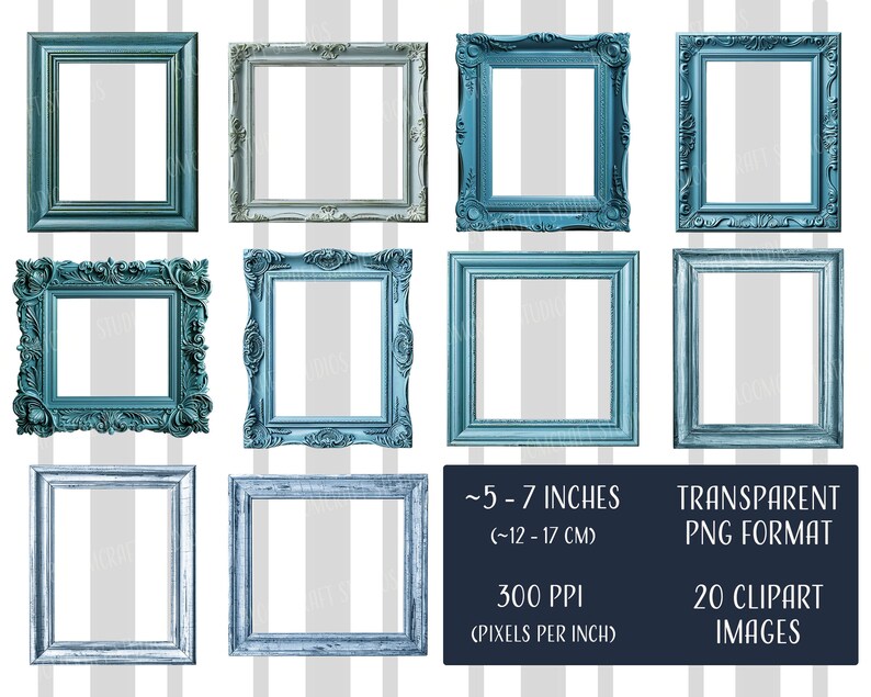 Blue Frame Clipart - Printable Images, Transparent Background, Instant ...