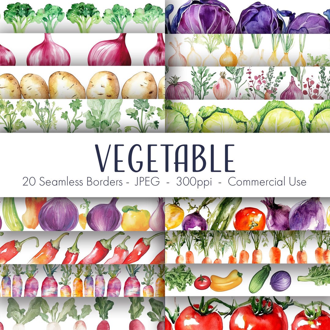 Vegetable Seamless Borders, Printable Digital Paper, Commercial Use ...