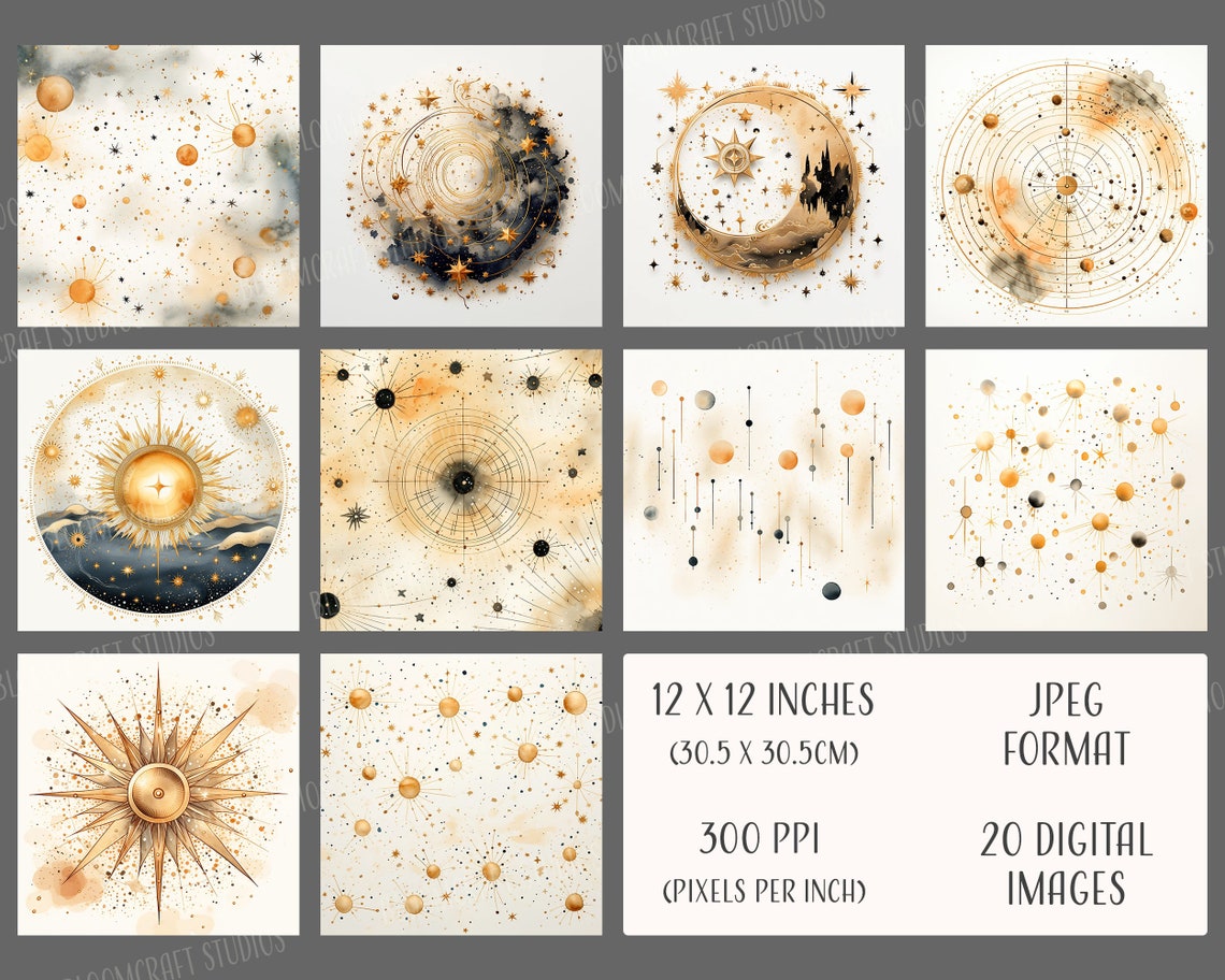 Celestial Gold Digital Images, Printable Digital Paper, Instant ...